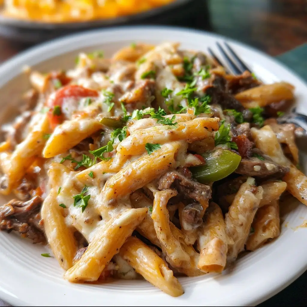Philly Cheesesteak Pasta Recipe - Love And Nibbles