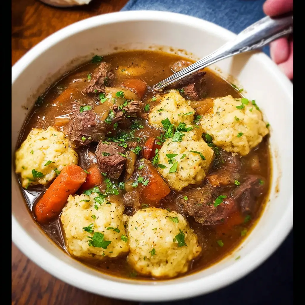 Best Crockpot Beef Stew with Dumplings Recipe - Love And Nibbles