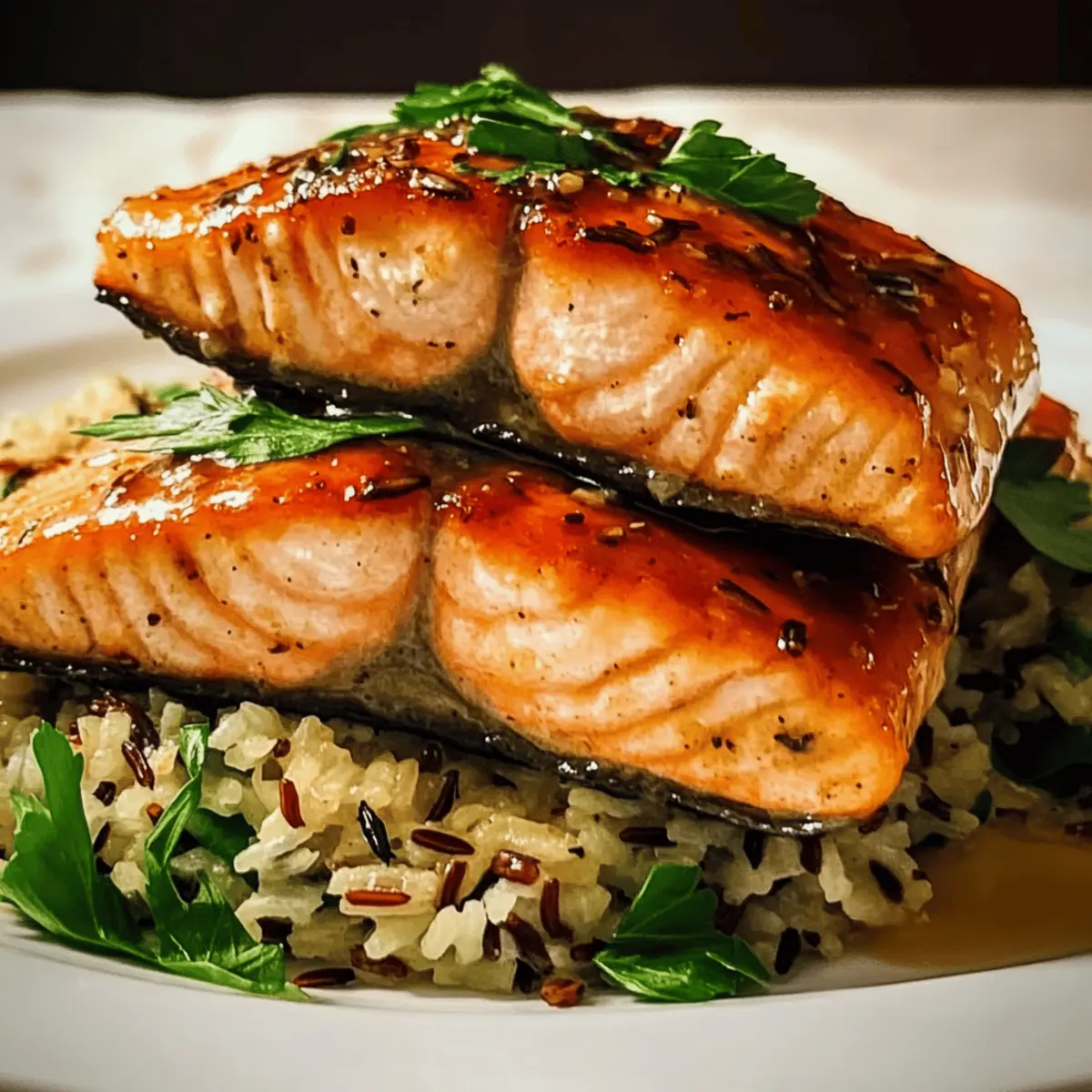 Easy Delicious Maple-Soy Glazed Salmon with Wild Rice Pilaf