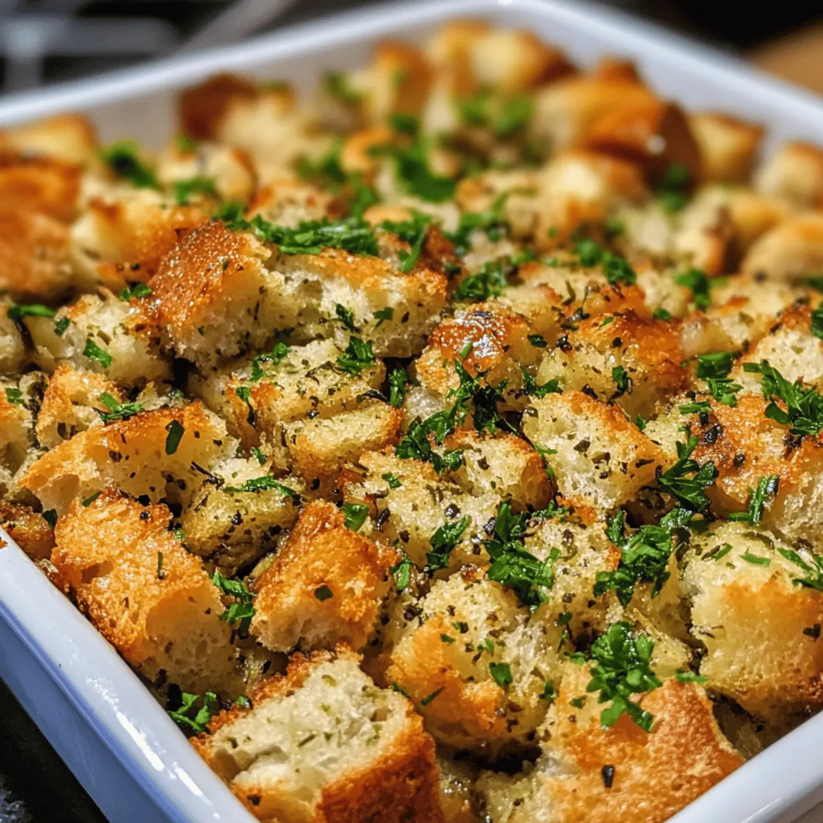 Irresistible Comforting Thanksgiving Herb Garlic Bread Stuffing