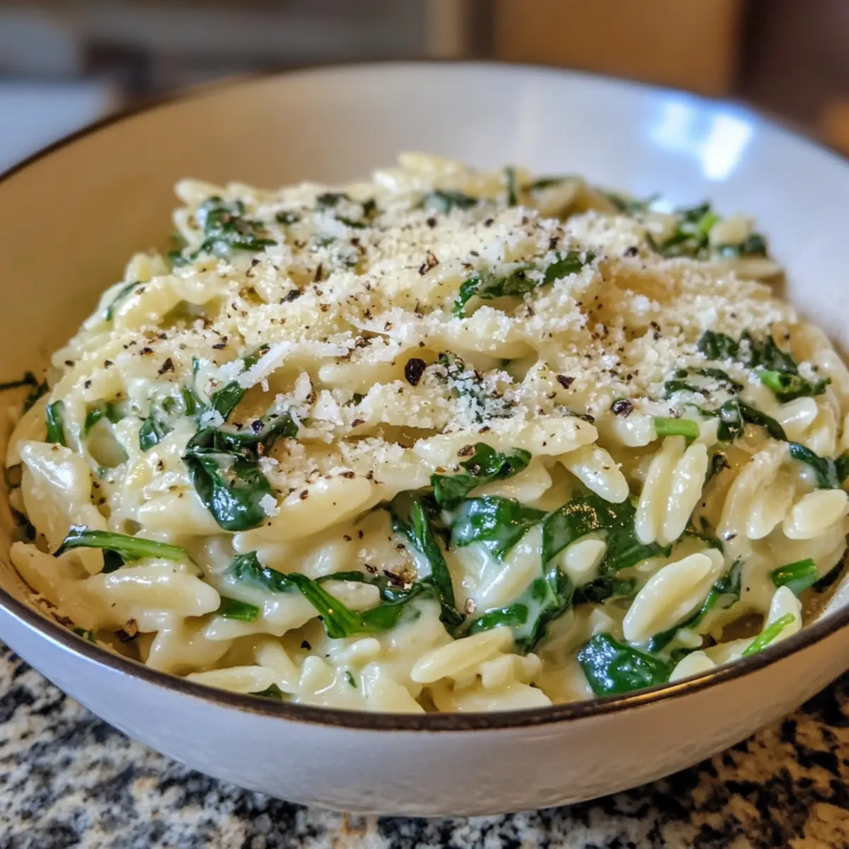 Irresistible, Comforting Creamy Spinach Parmesan Orzo