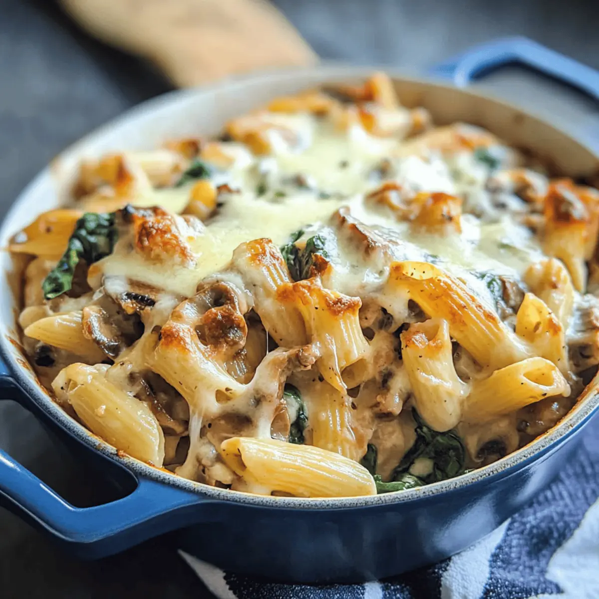 Ultimate Comforting Bubbly Creamy Mushroom & Spinach Pasta Bake