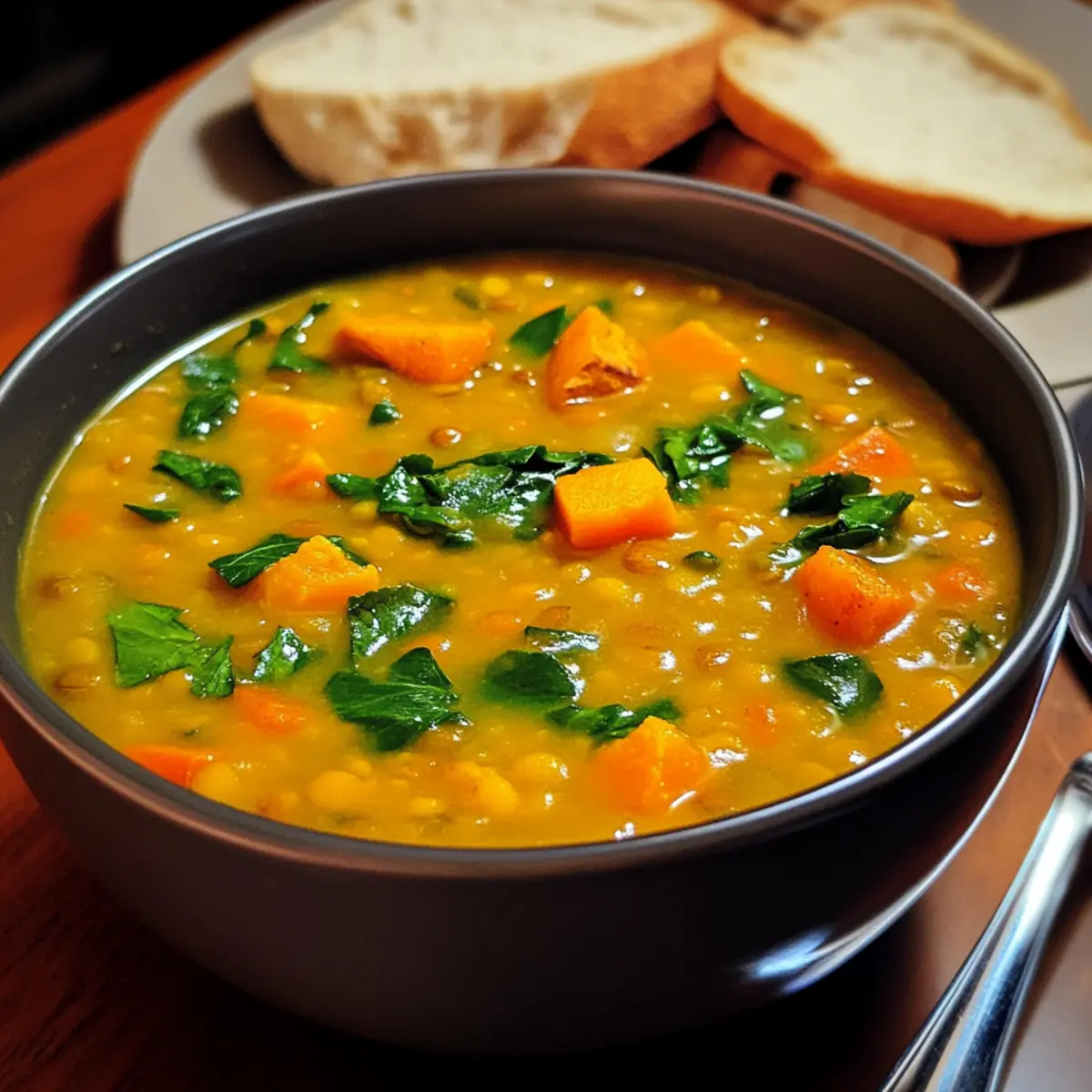 Easy comforting Curried Lentil and Sweet Potato Soup Recipe